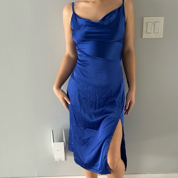 Dresses | Royal Blue Satin Slit Dress | Poshmark